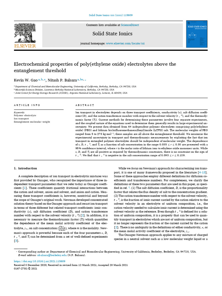 Electrochemical Properties of PEO/LiTFSI | PDF | Salt (Chemistry ...