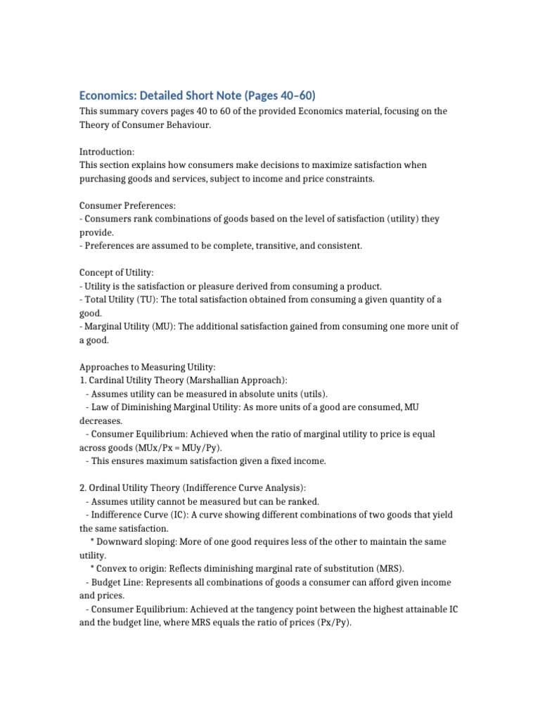 Economics Short Note Pages40 60 | PDF | Utility | Consumers