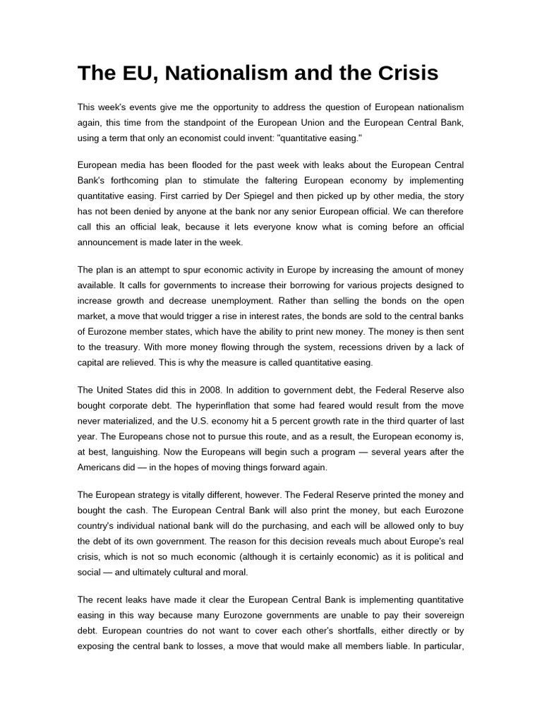 EU Nationalism and Quantitative Easing | PDF | Quantitative Easing ...