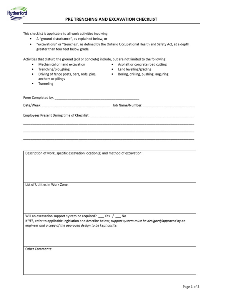 Pre-Trenching and Excavation Checklist | PDF | Trench
