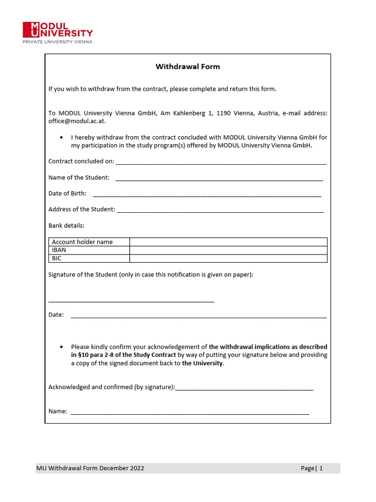 MU Withdrawal Form Instructions | PDF