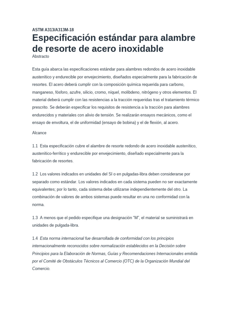 Especificación ASTM A313 para Alambre Inoxidable | PDF | Acero ...