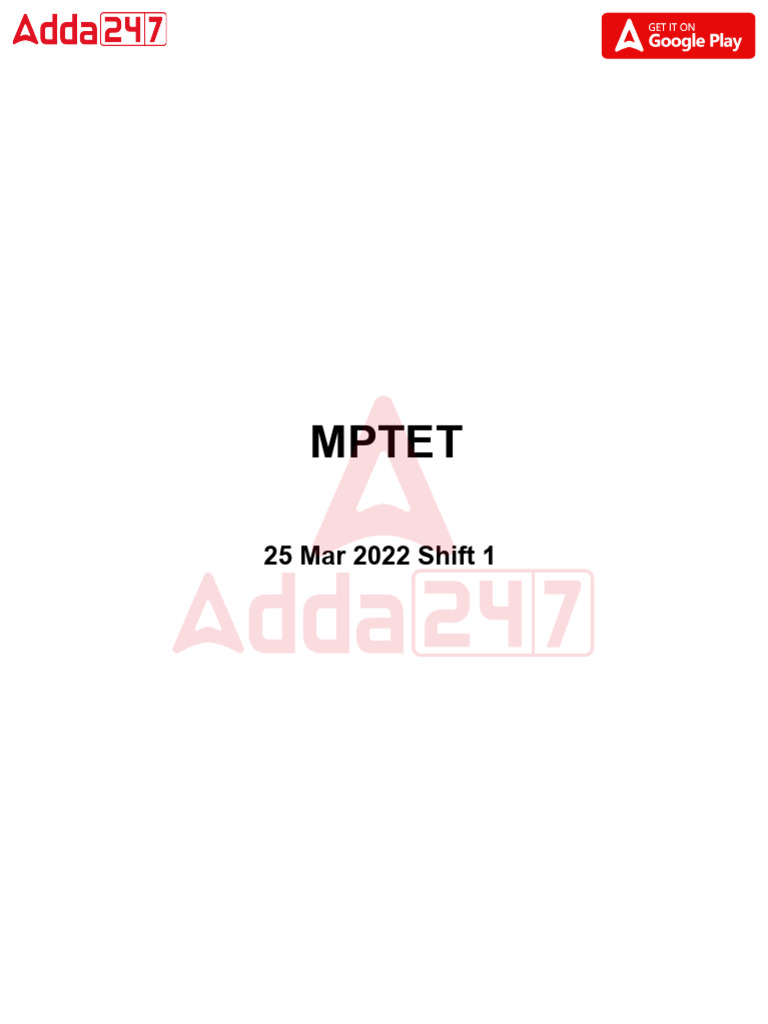 MPTET 25 Mar 2022 Shift 1 Question Paper | PDF