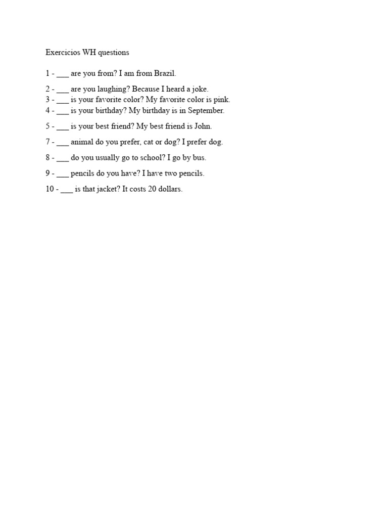 Exercicios WH Questions | PDF