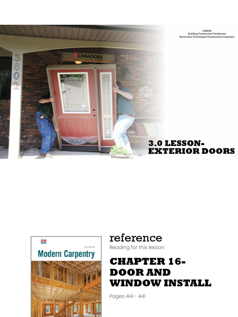3.0 Lesson Notes - Exterior Doors | PDF | Door | Building Technology