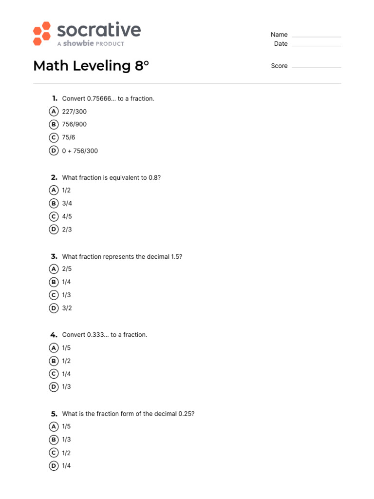 Quiz - Math Leveling 8° | PDF