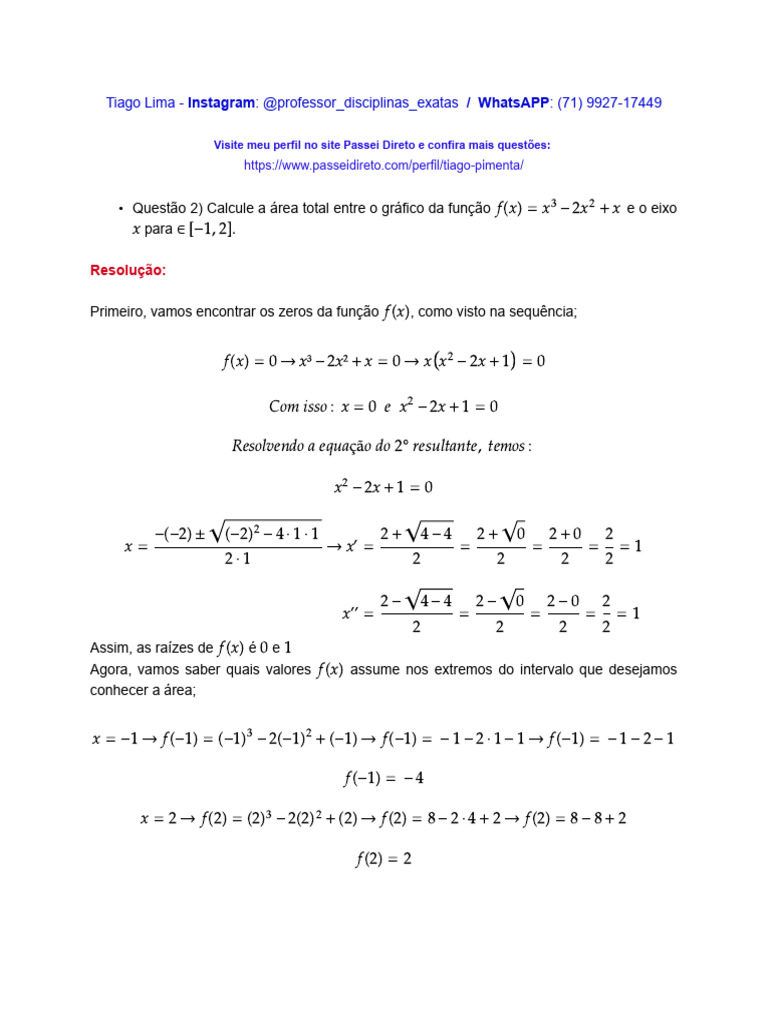 Cálculo da Área entre Gráfico e Eixo | PDF | Integrante | Matemática