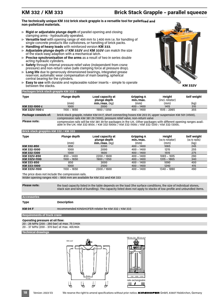 Kinshofer Brick Stack Grapples KM332-333 en | PDF | Brick | Valve