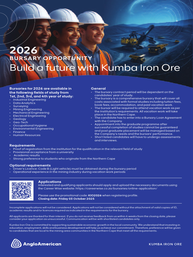 Kumba Iron Ore 2026 Bursary Opportunity Advert | PDF | Engineering | Mining