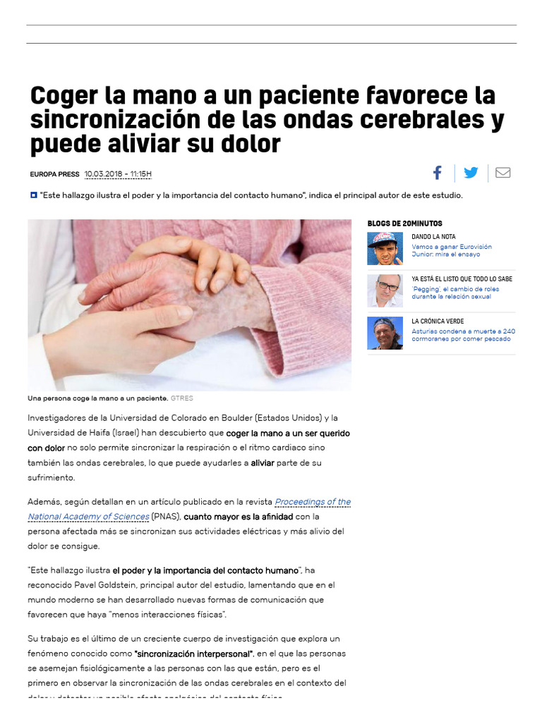 Coger La Mano A Un Paciente Favorece La Sincronización de Las Ondas ...