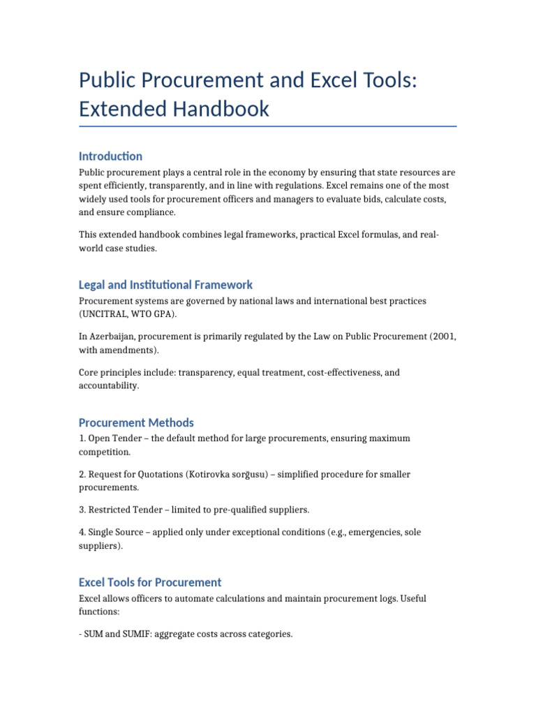 Public Procurement Excel Extended Handbook | PDF | Supply Chain ...