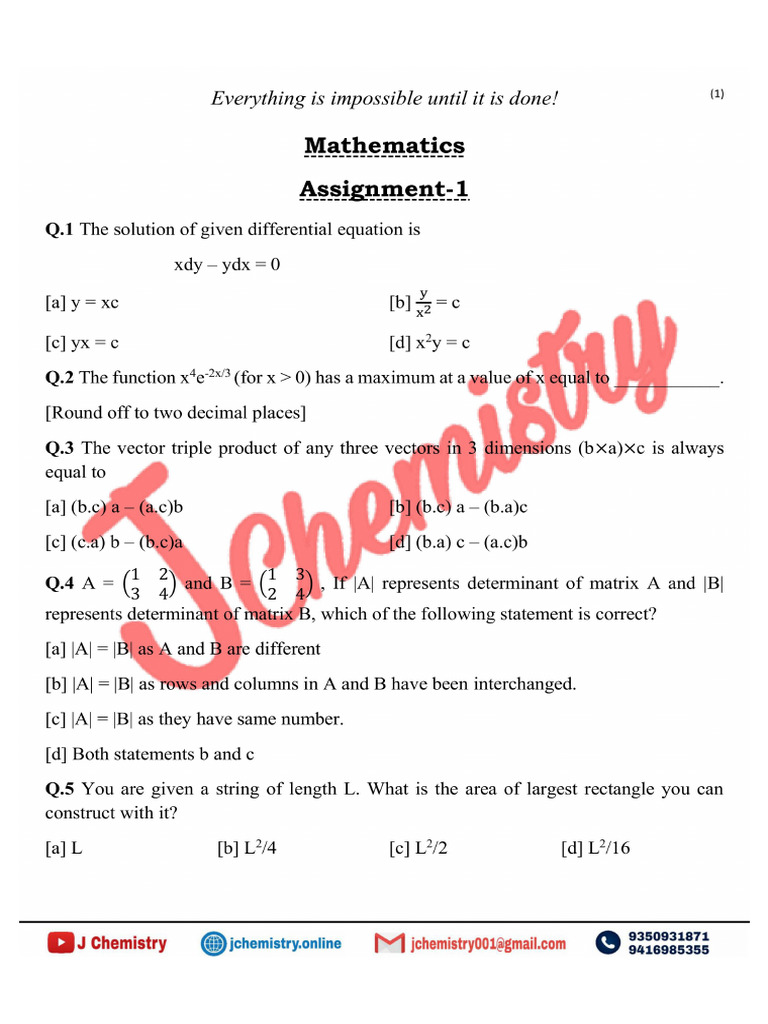 Mathematics JAM Assignment | PDF