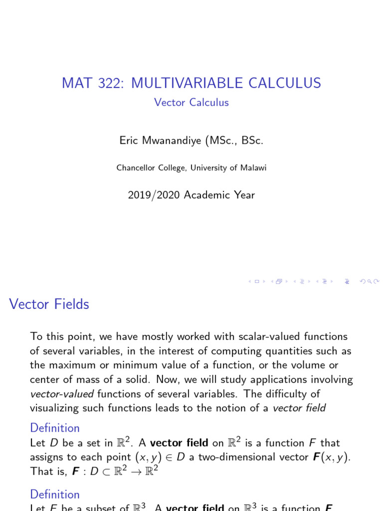 MAT322 - Vector Calculus | PDF | Integral | Function (Mathematics)