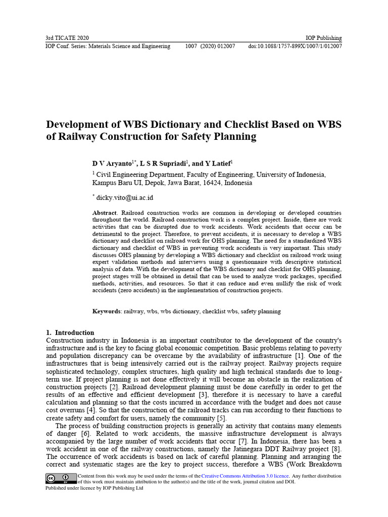 WBS Dictionary for Railway Safety Planning | PDF