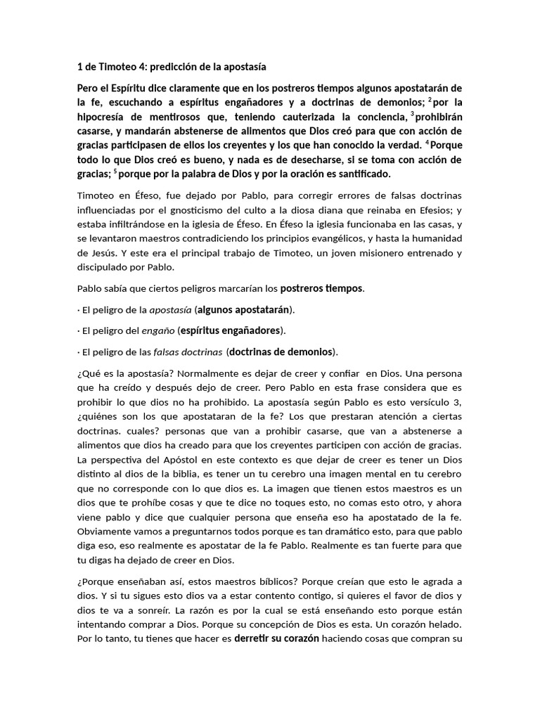 1 de Timoteo 4 Predica | PDF | Oración | Dios