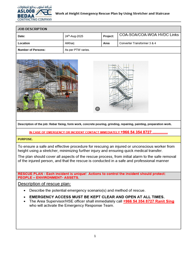 Work at Height Emergency Rescue Plan by Using Stretcher | PDF ...