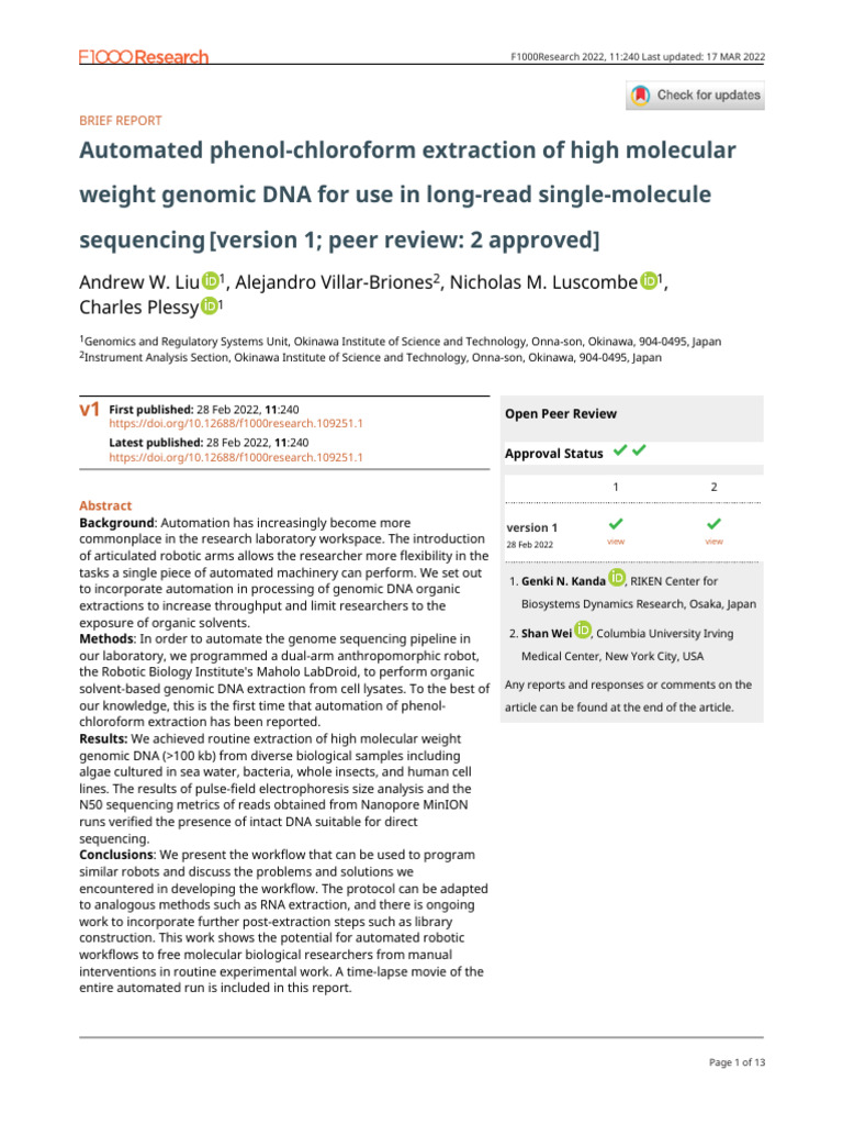 Automated DNA Extraction for Sequencing | PDF | Dna Sequencing | Genomics