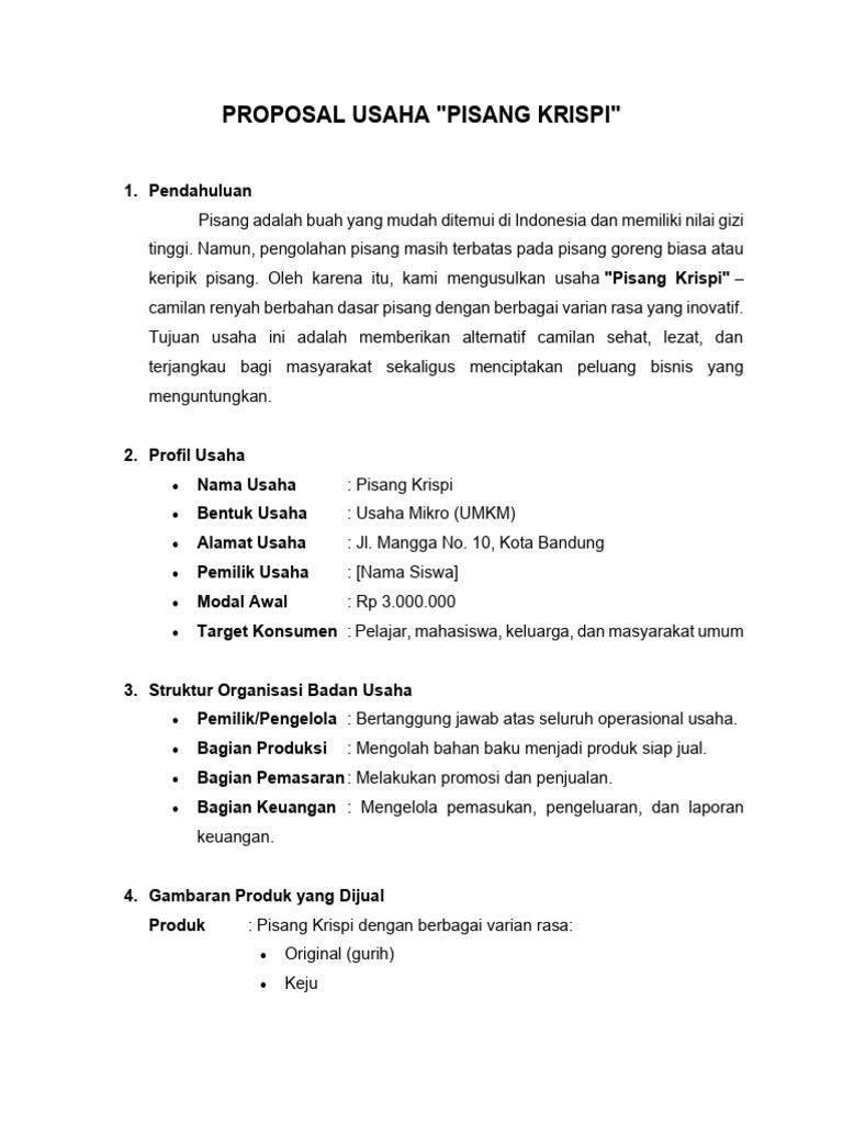 CONTOH PROPOSAL USAHA | PDF