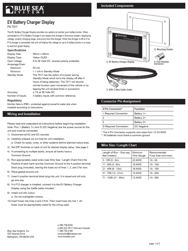 EV Battery Charger Display PN 7517 Specs | PDF | Battery Charger ...