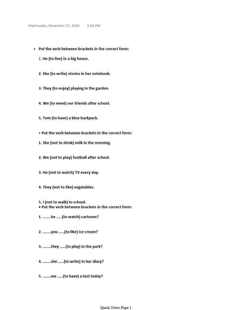 Put The Verb Between Brackets in The Correct Form | PDF