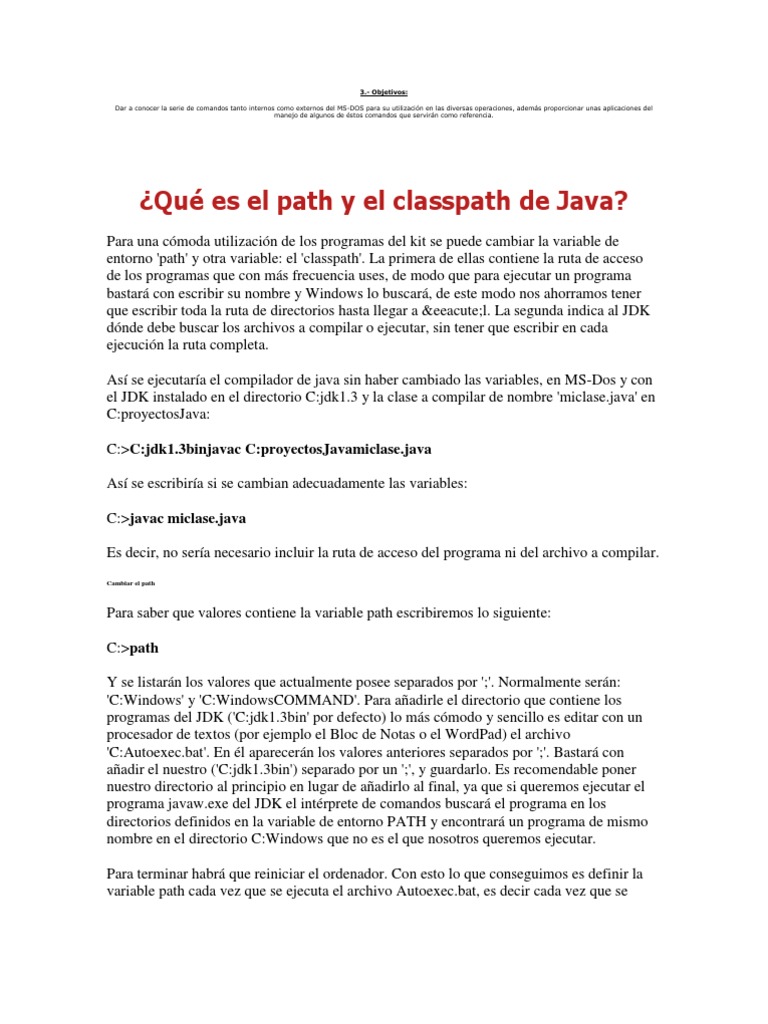 VARIABLES Path y Classpath | PDF | Java (lenguaje de programación) | Programación de computadoras