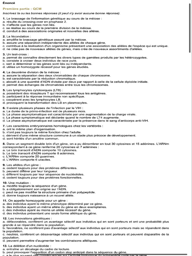 Correction QCM Génétique-1 | PDF