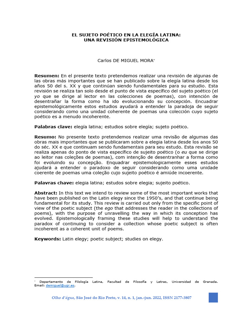 El Sujeto Poético en La Elegía Latina (C. de Miguel) ) | PDF | Poesía ...
