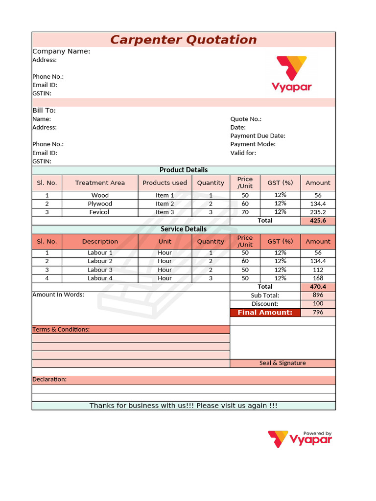 Carpenter Quotation Format 1 | PDF