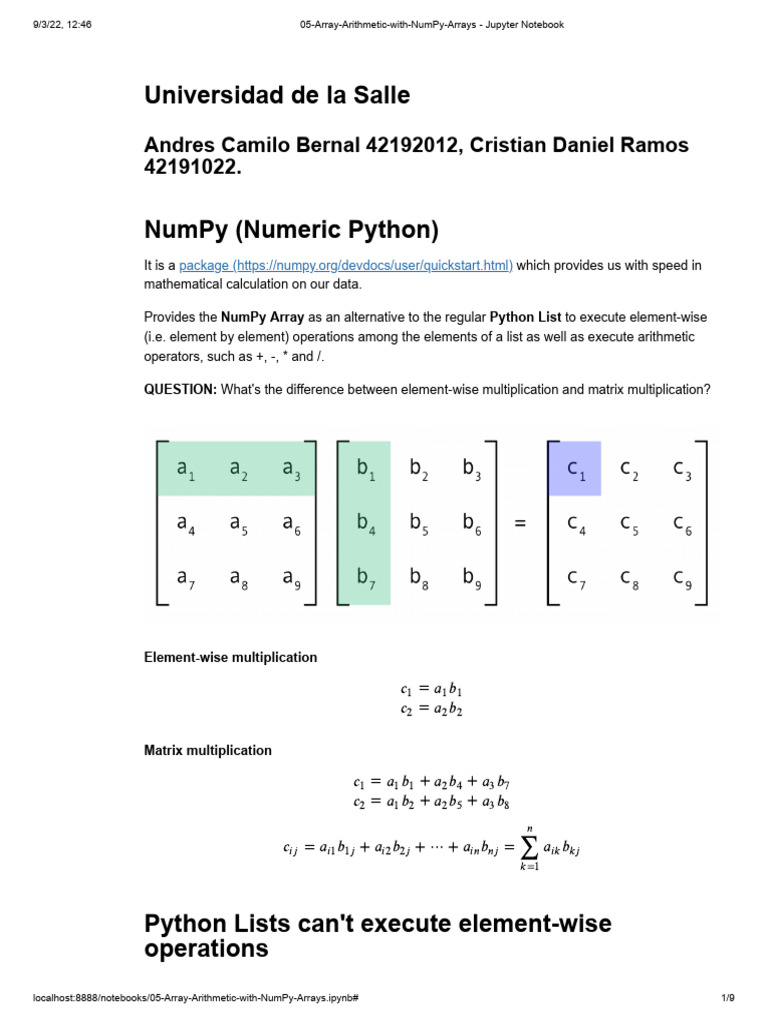 05 Array Arithmetic With NumPy Arrays Jupyter Notebook | PDF | Tensor | Euclidean Vector
