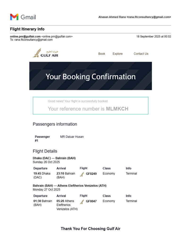 Gmail - Flight Itinerary Info | PDF