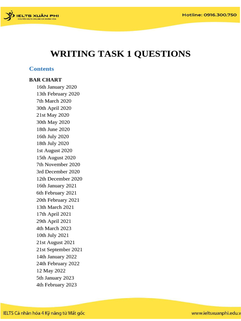 Writing Task 1 Question List | PDF
