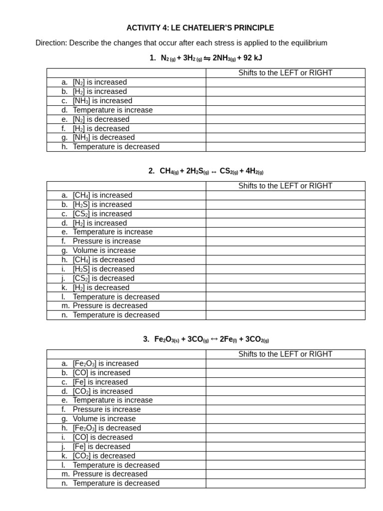 Activity 4 Le Chateliers Principle | PDF