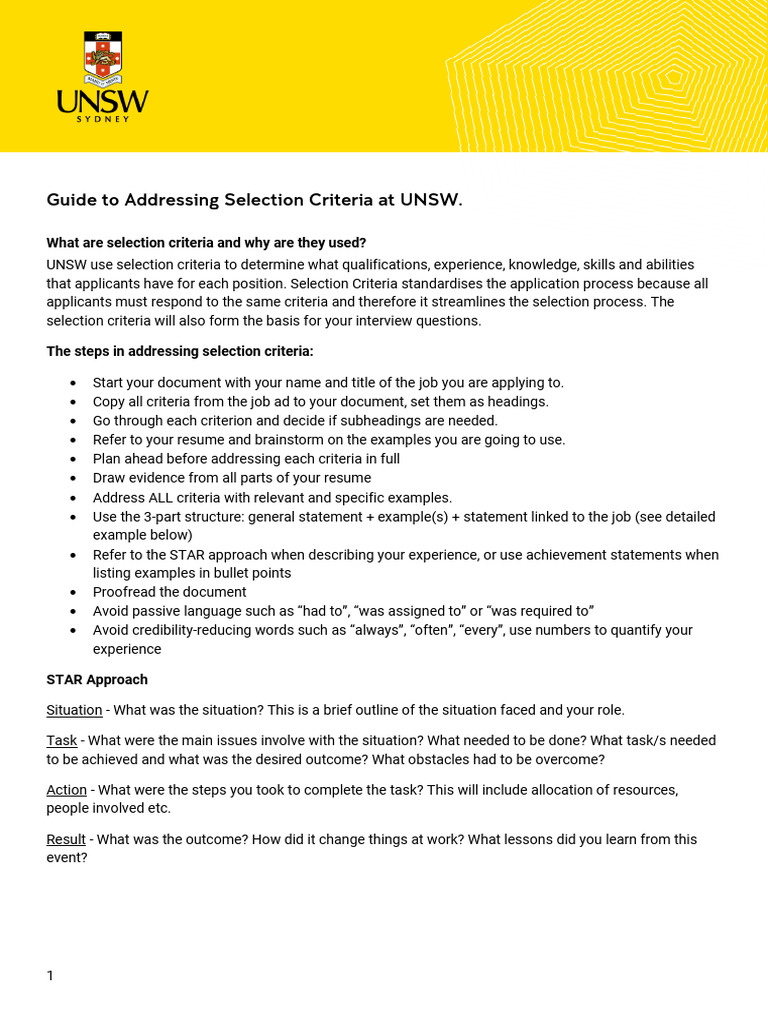Addressing Selection Criteria 2020 | PDF