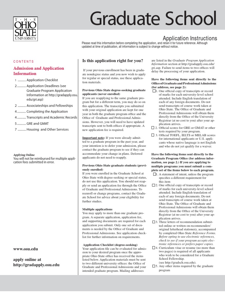 Ohio State Graduate Application Guide | PDF | Postgraduate Education ...