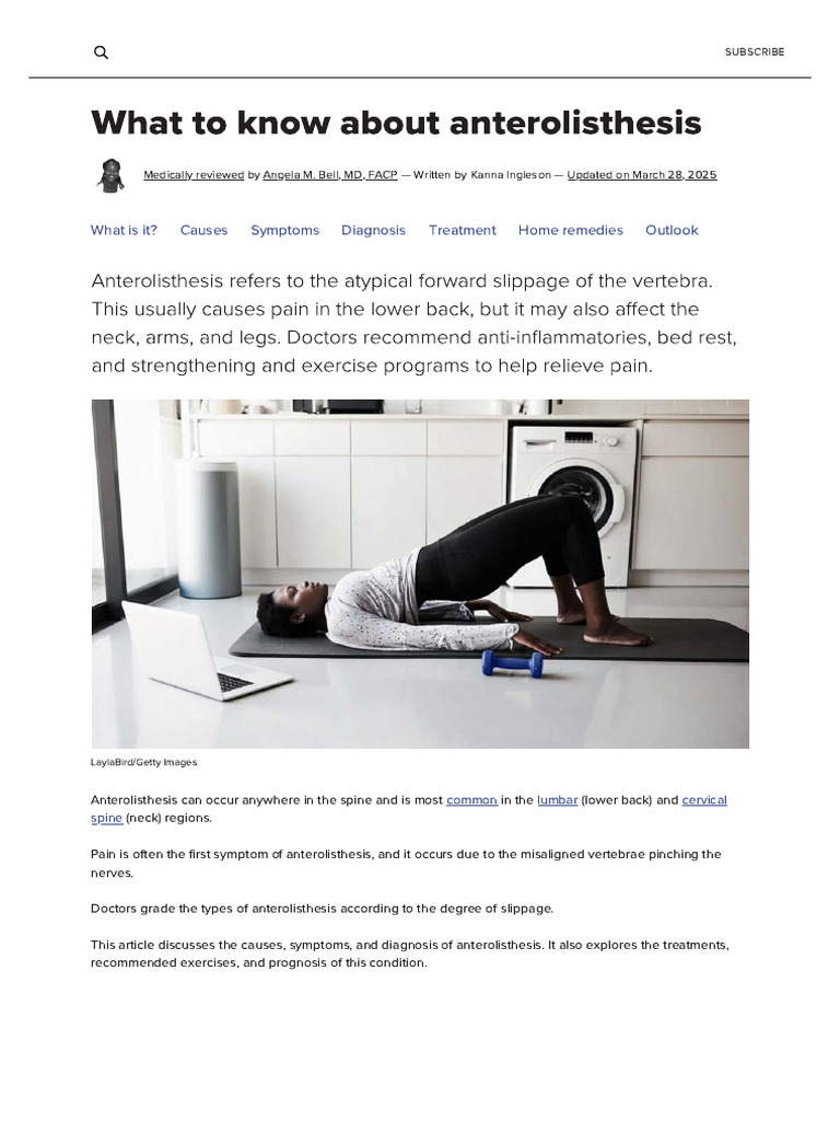 Anterolisthesis - Symptoms, Causes, and Treatment | PDF