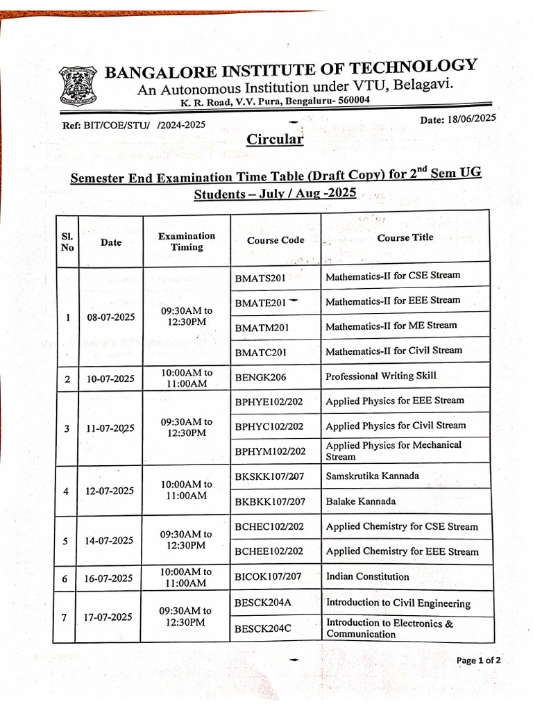 2nd Sem Timetable | PDF