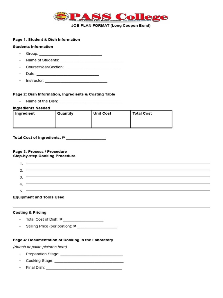 Long Coupon Bond Job Plan Template | PDF