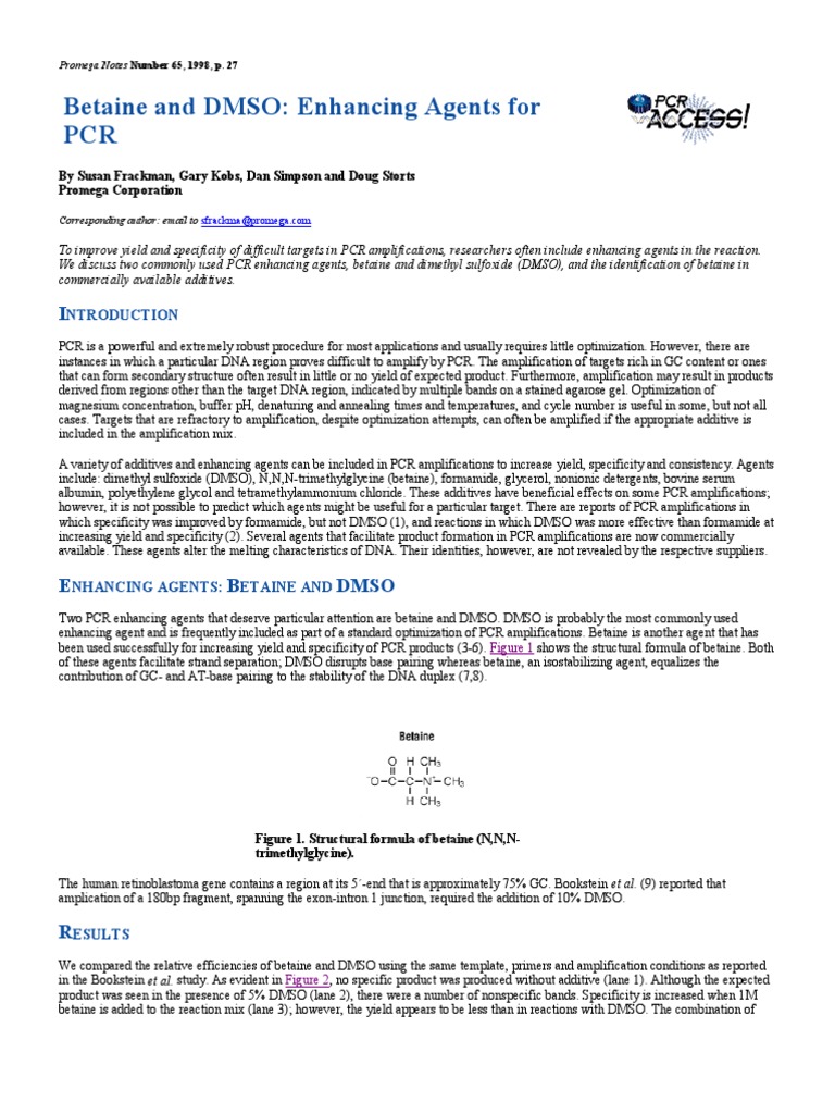 Betaine and DMSO - Enhancing Agents For PCR | PDF | Polymerase Chain ...