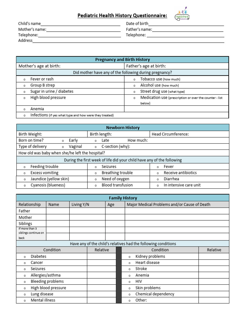 Initial Health Questionnaire | PDF | Infection | Diabetes