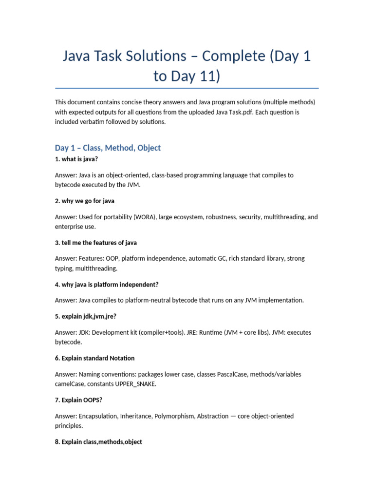 Java Task AllDays Solutions | PDF | Data Type | Integer (Computer Science)
