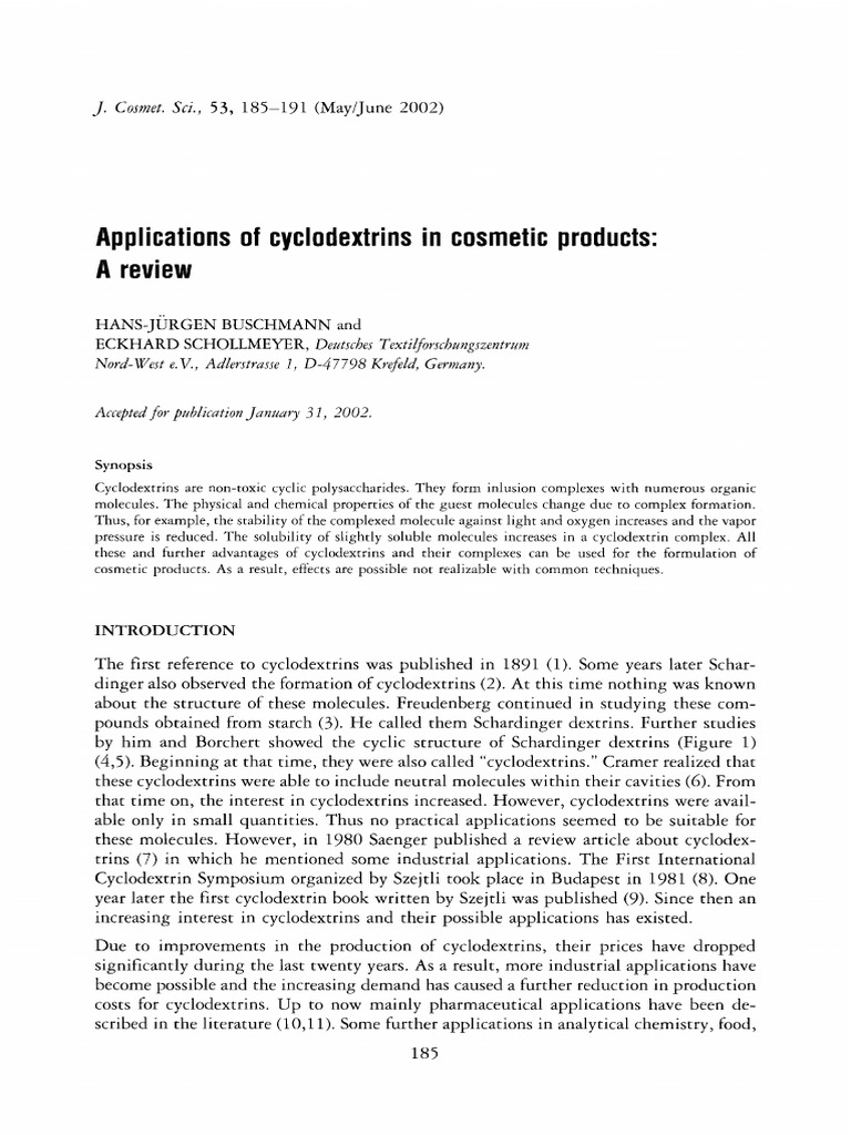 Applications of Cyclodextrins in Cosmetic Products: A Review | PDF ...