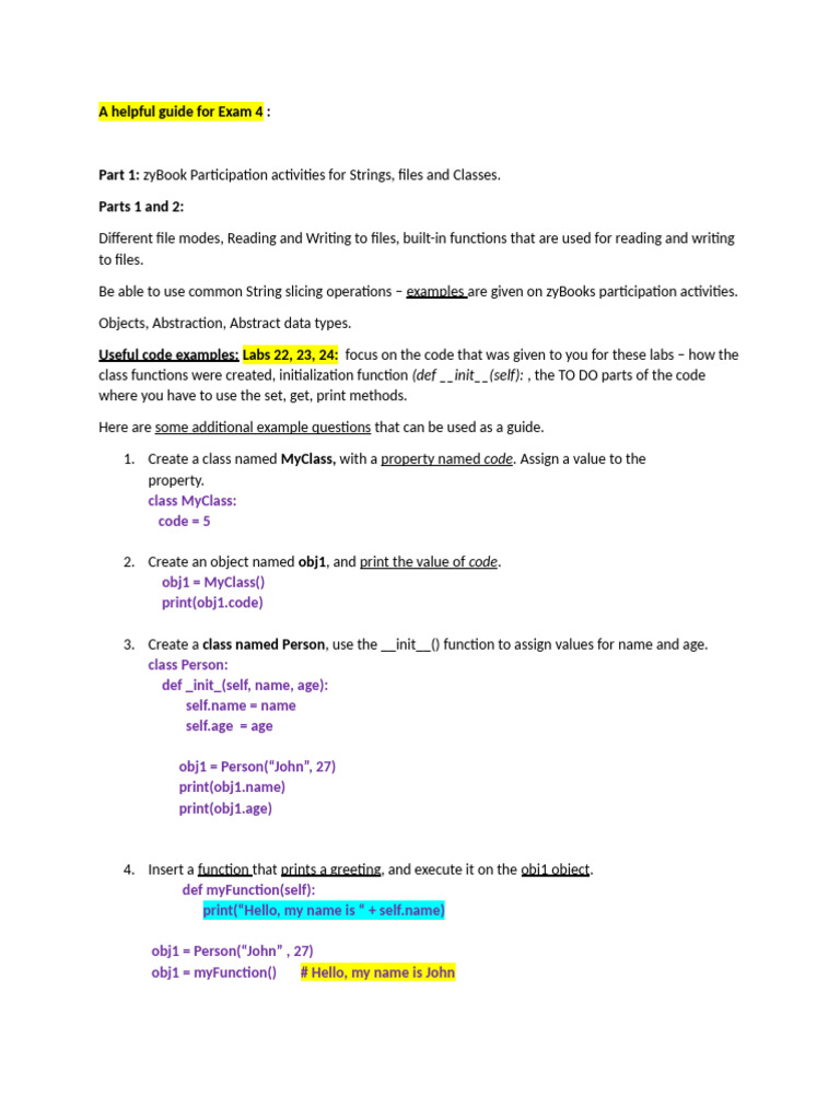 Exam 4 - Topics and Examples | PDF