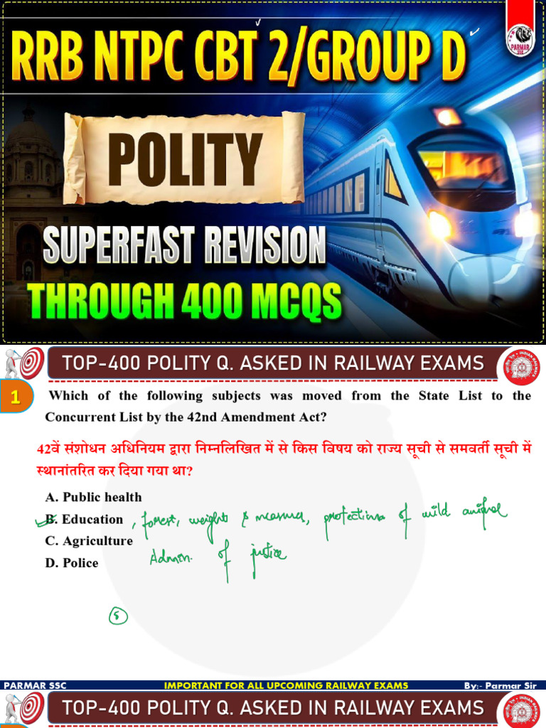 Top 400 Polity Questions for Railway Exams | PDF | Jurisdiction ...