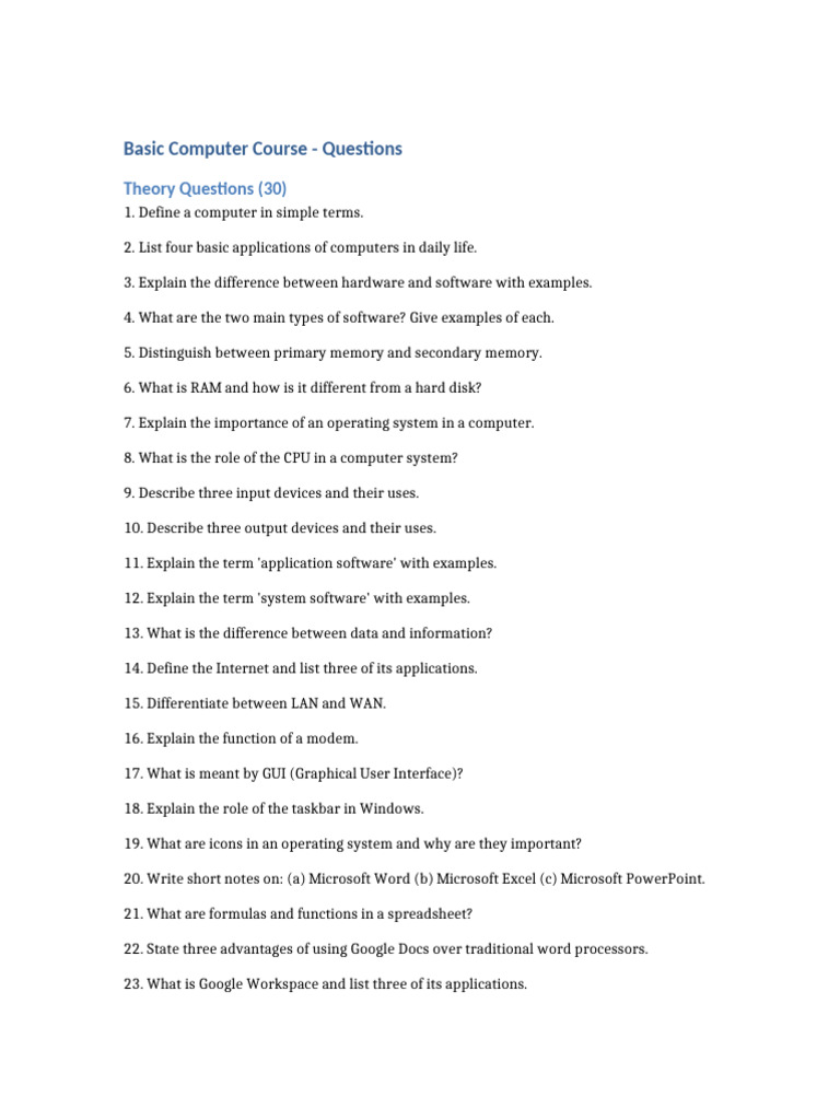 Basic Computer Questions | PDF | Operating System | Computer Data Storage