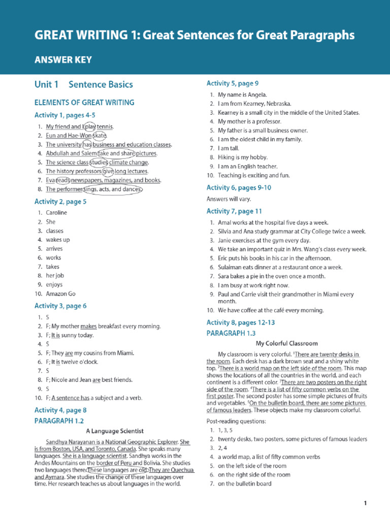 Great Writing 1 Answer Key | PDF