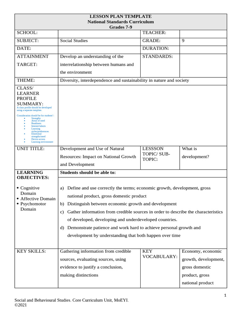 Social Studies Lesson Plan: Economic Growth | PDF | Developing Country ...