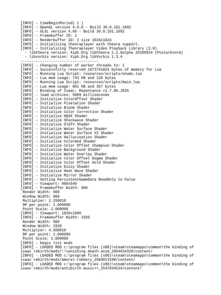 Binding of Isaac Mod Initialization Logs | PDF | Shader | Isaac