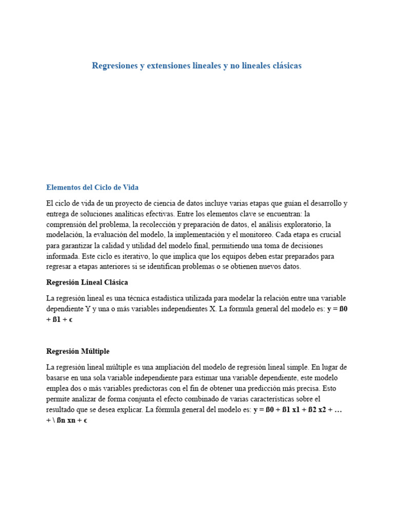 Regresiones Lineales y No Lineales en Ciencia de Datos | PDF | Análisis ...