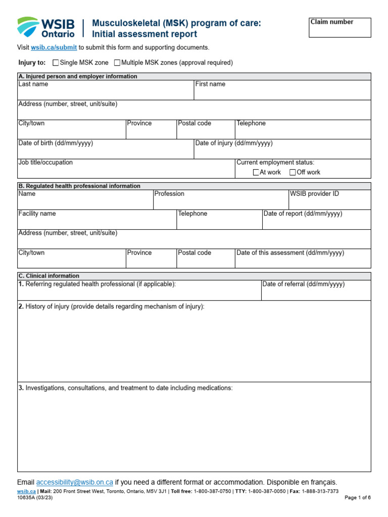 MSK Initial Assessment Report Form | PDF | Neurology | Health Professional