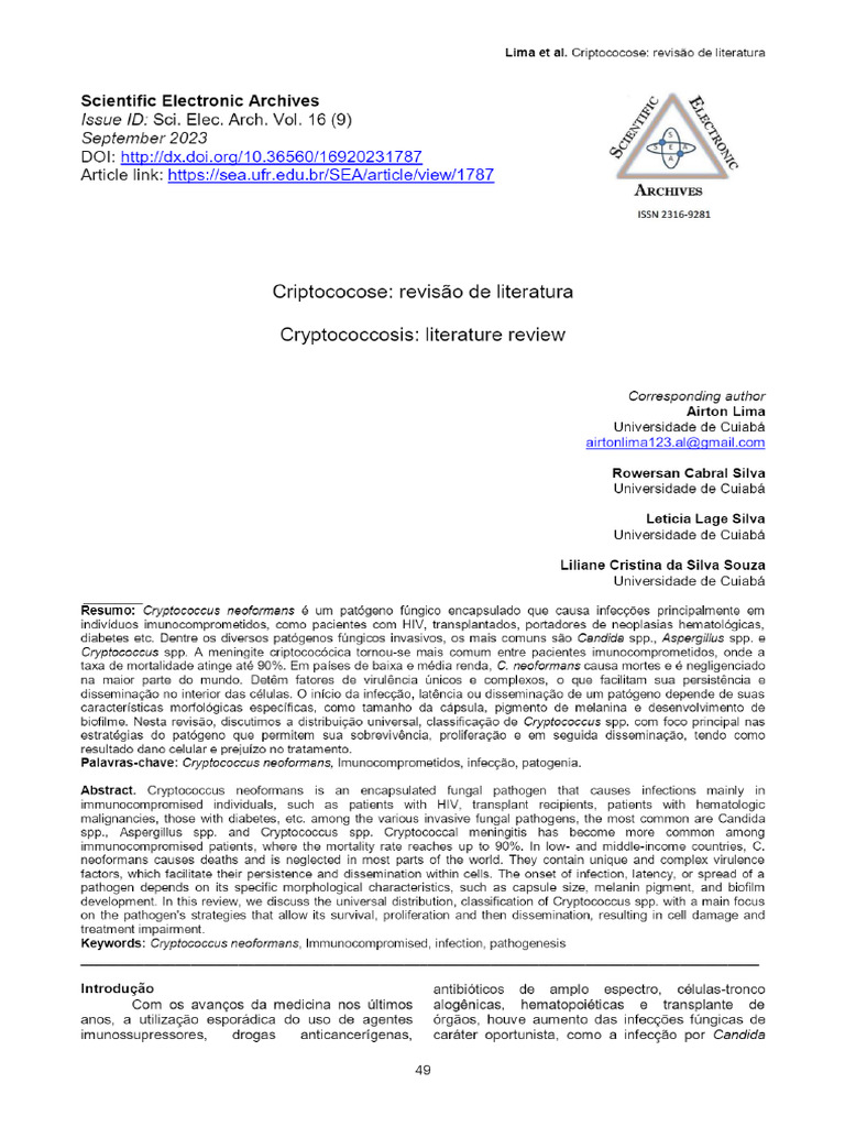 Vista Do Criptococose - Revisão de Literatura | PDF